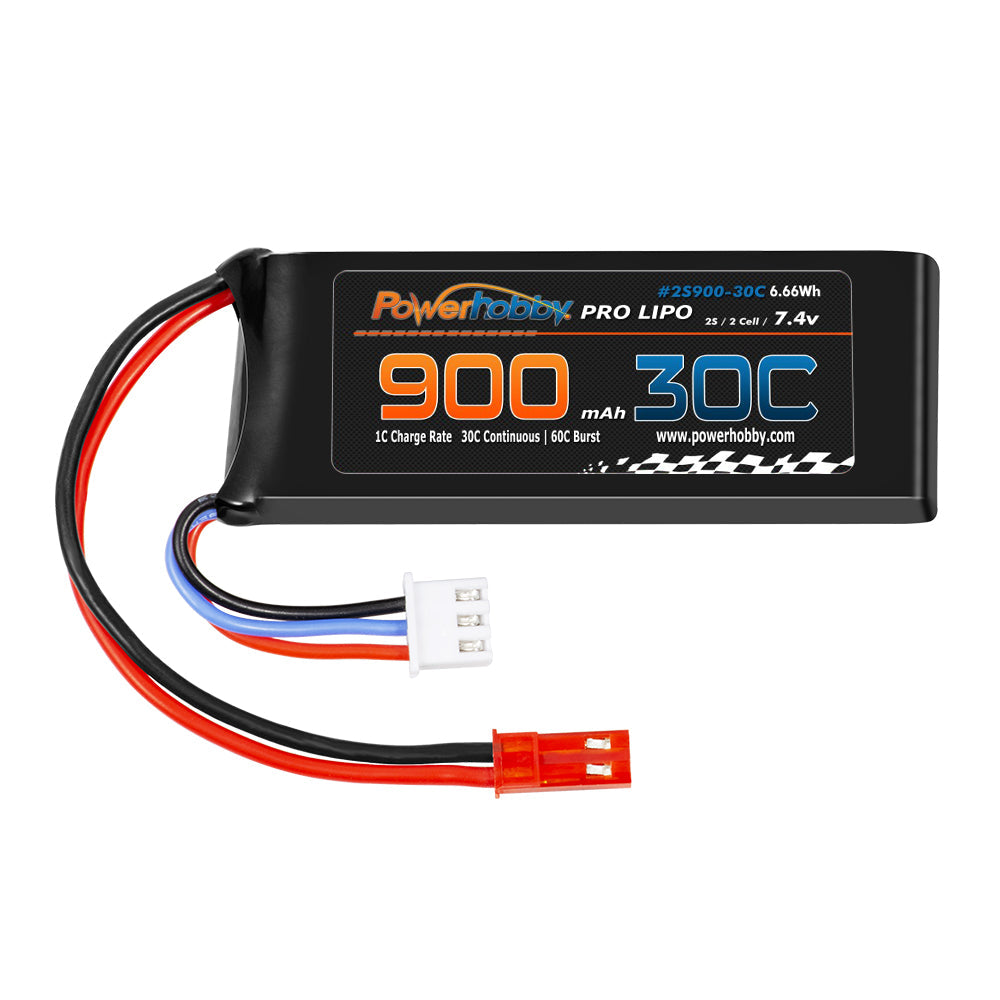 PowerHobby 2S 7.4V 900mAh 30C Lipo Battery w JST Connector 2-Cell – Beaverton Milestone Hobby