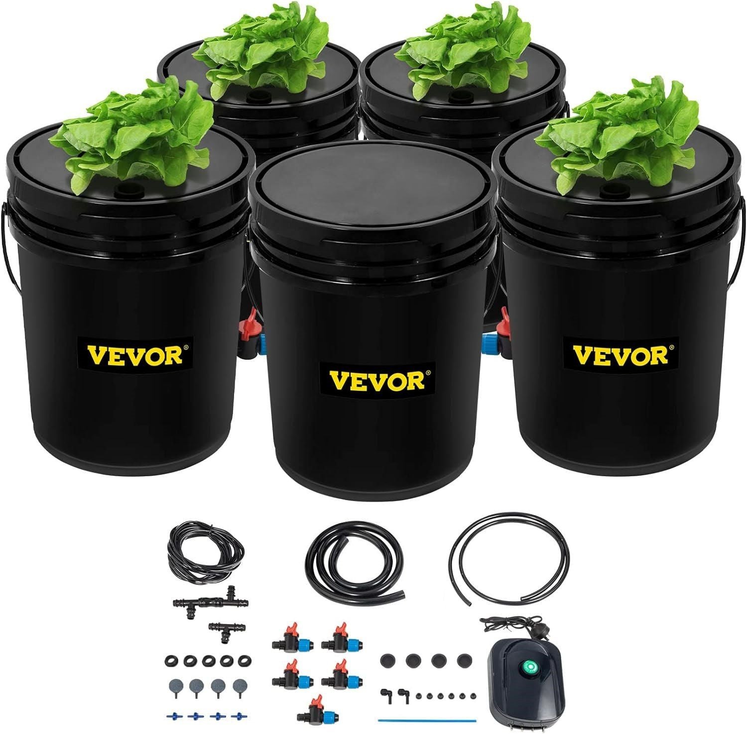 DWC Hydroponic System, 5 Gallon 5 Buckets, Deep Water Culture Growing ...